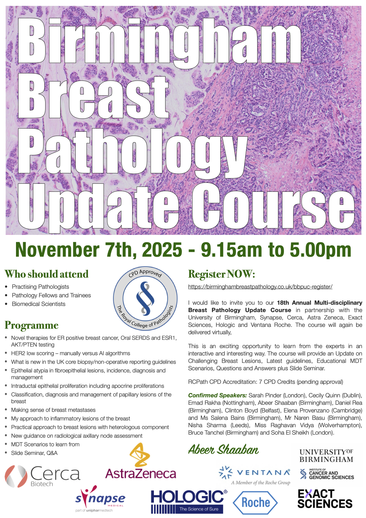BBPUC 2025 Leaflet | Birmingham Breast Pathology Update Course
